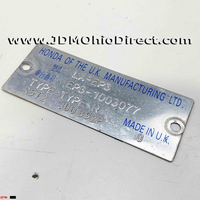 JDM EP3 Civic Type R VIN Tag