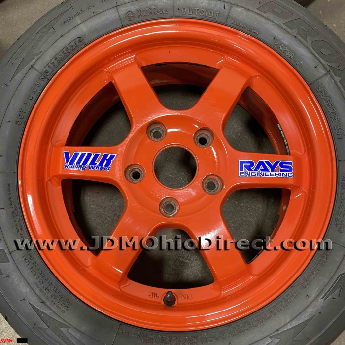JDM Volk Racing TE37 Orange 15 inch Wheels