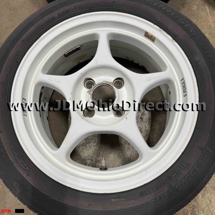 JDM Enkei RP01 15" 4x100 White Wheel and Tire Set