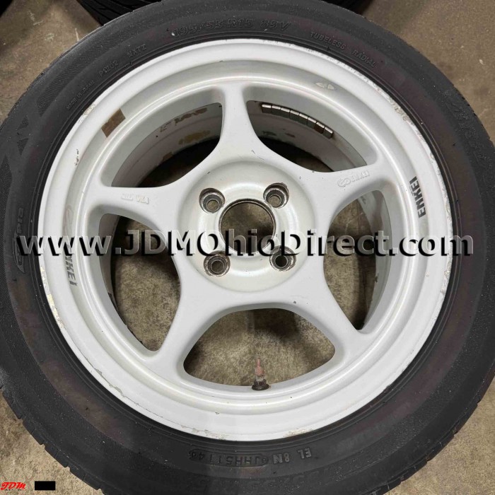 JDM Enkei RP01 15" 4x100 White Wheel and Tire Set